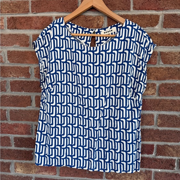Boden | Tops | Boden Blue And White Geometric Print Top Size 4 | Poshmark